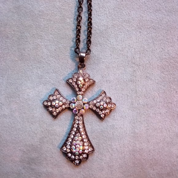 Jewelry | Rhinestone Cross On Black Chain | Poshmark